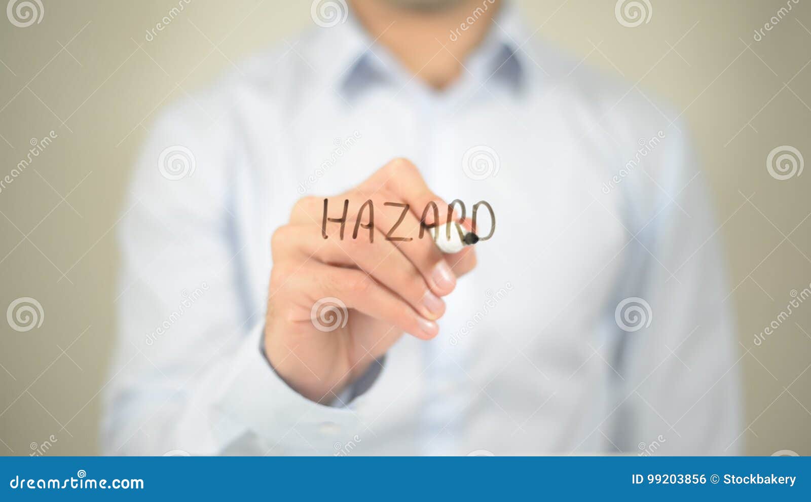 Hazard , Man Writing on Transparent Screen Stock Photo - Image of ...