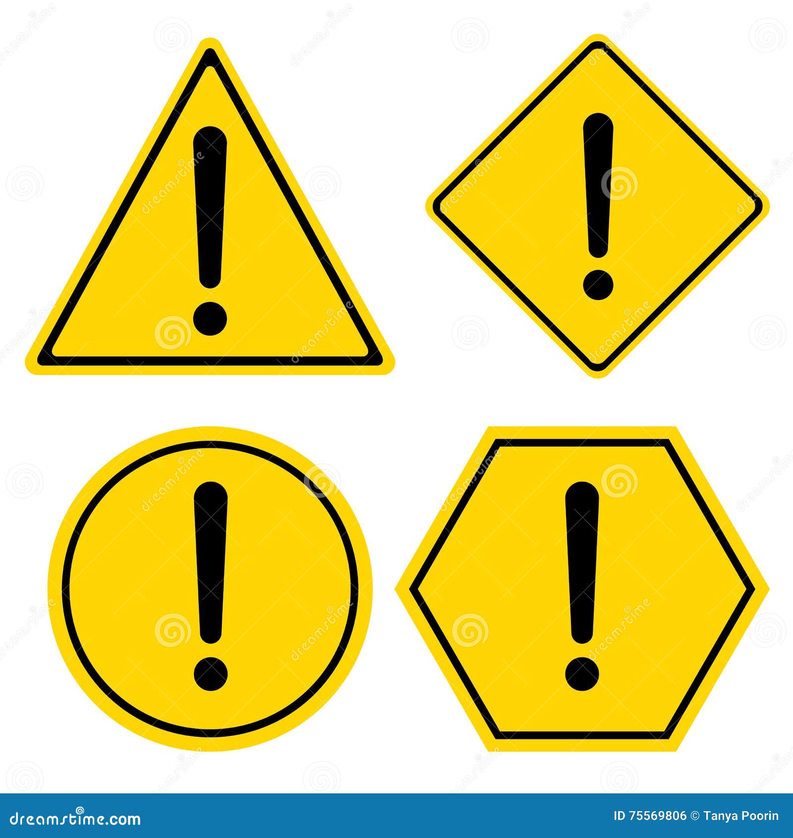 Hazard Warning Sign. Triangle Hexagon Square and Circle Symbol Isolated ...