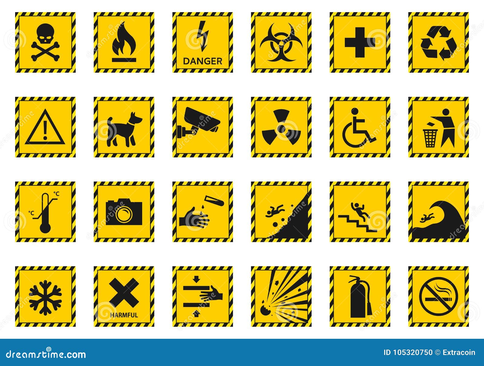 Hazard Warning Signs, Caution Icons Stock Vector - Illustration of ...