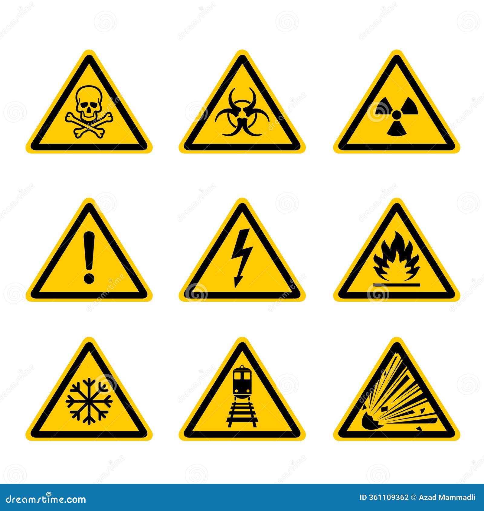 Hazard and Warning Signs Set with Symbols. Vector Stock Illustration ...