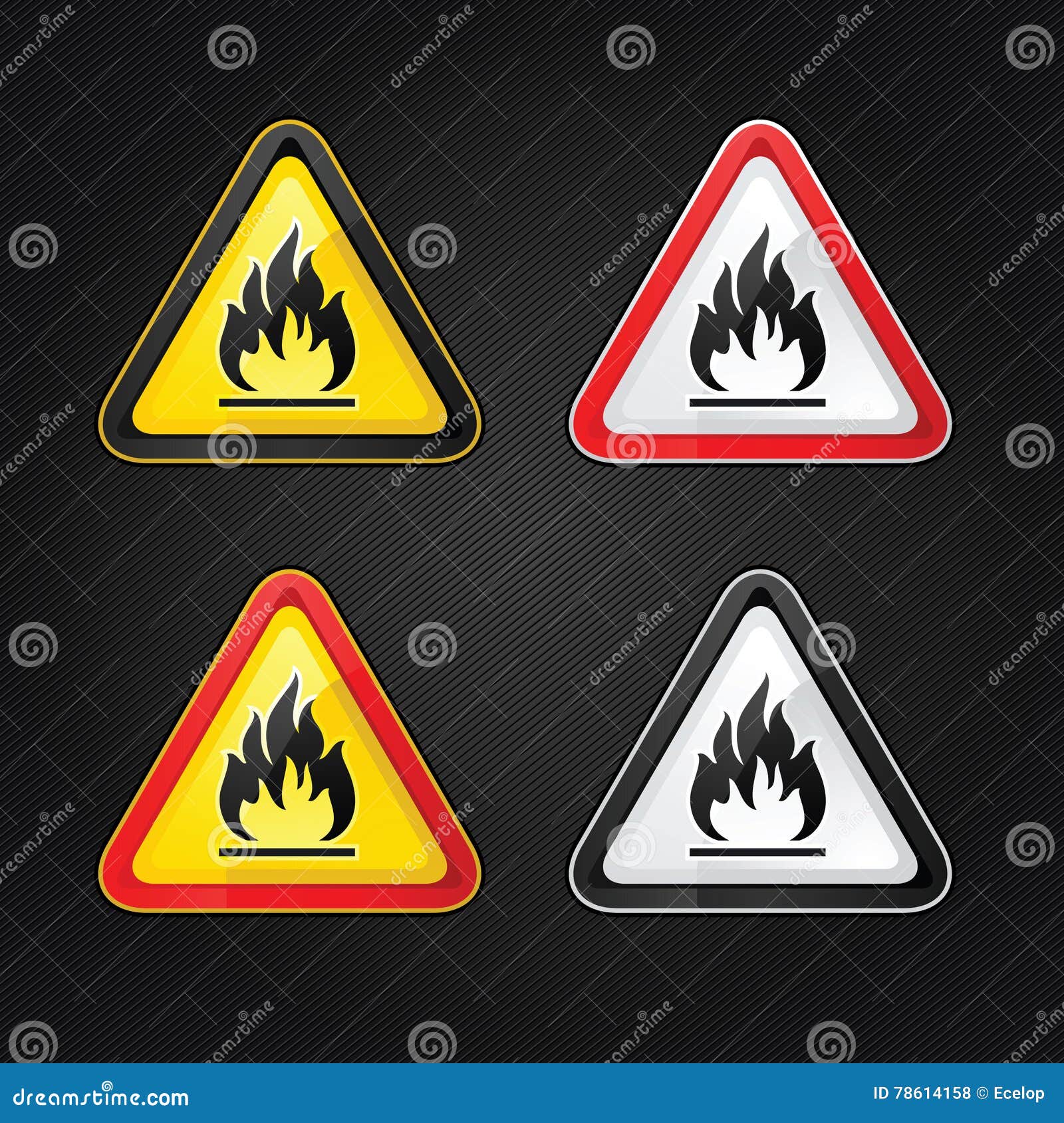 Hazard Warning Triangle Highly Flammable Warning Set Sign Stock Vector ...