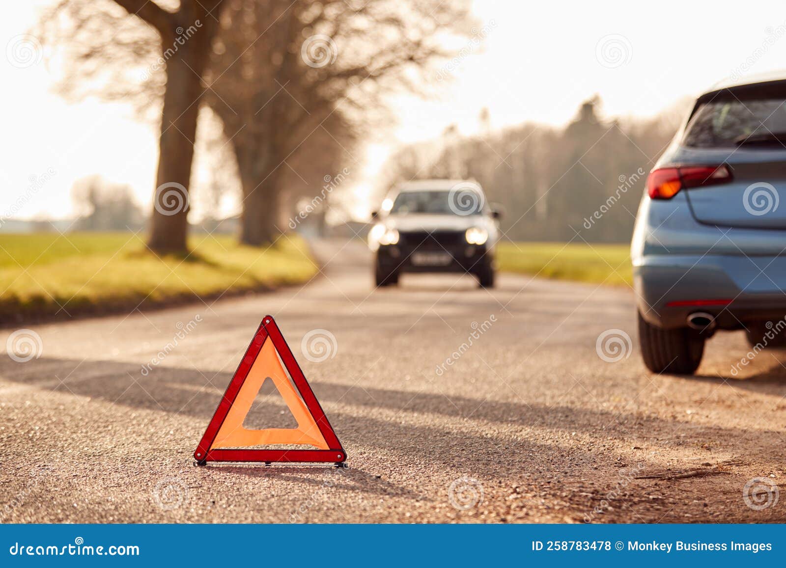 Hazard Warning Triangle Sign Warning of Car Breakdown on Country Road ...