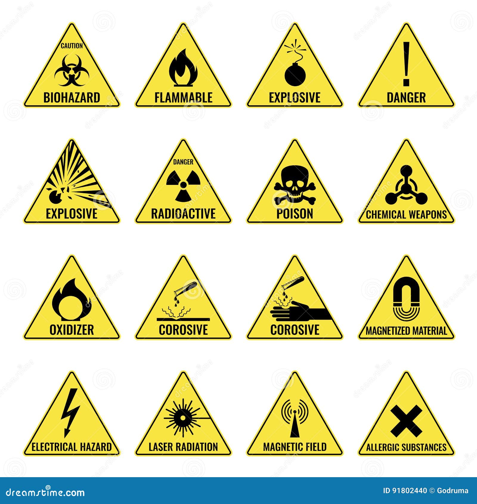 Hazard Warning Triangual Yellow Icon Set on White Stock Vector ...