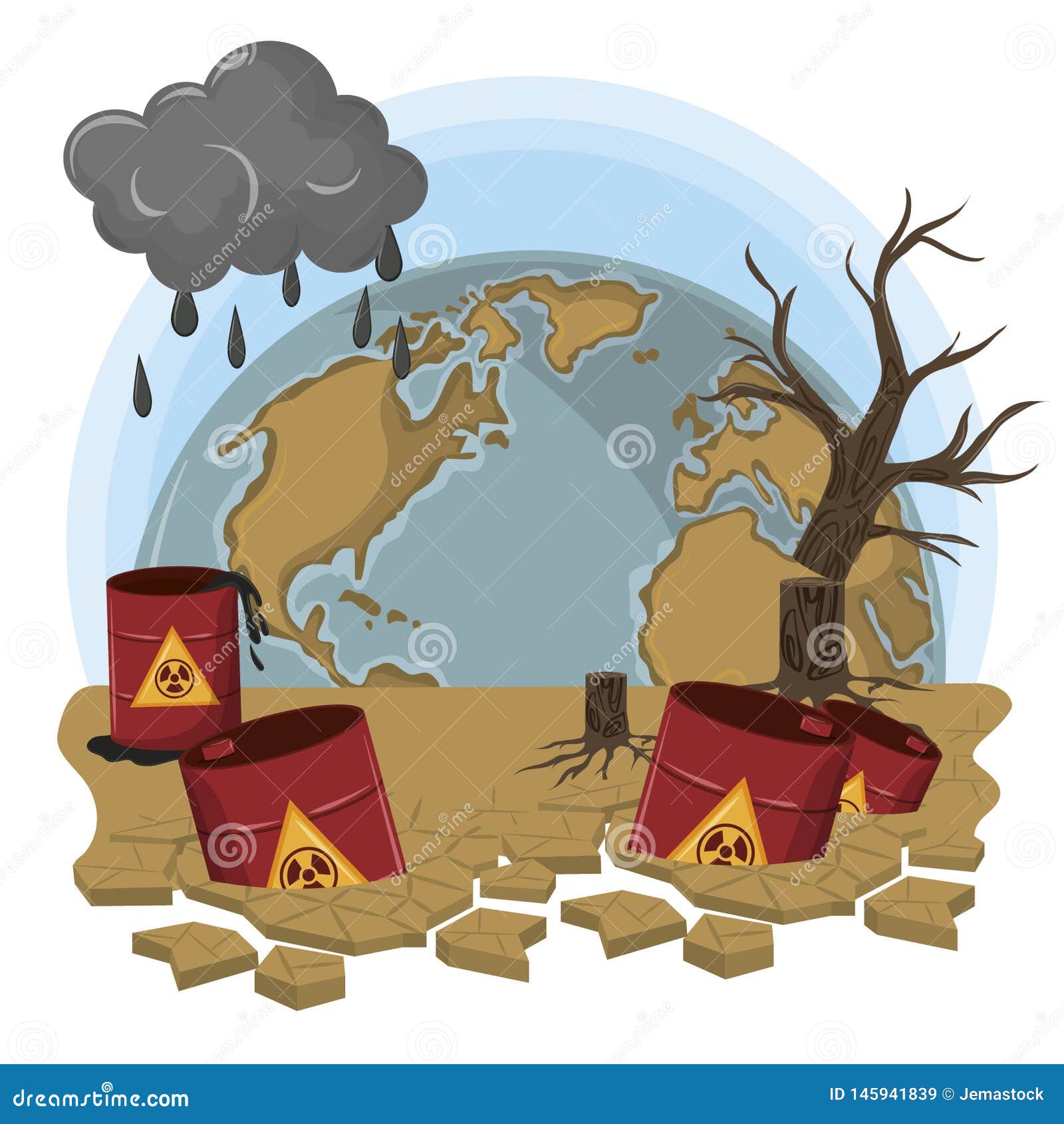 Hazardous Waste with Dead Tree and Desert Globe Stock Vector ...