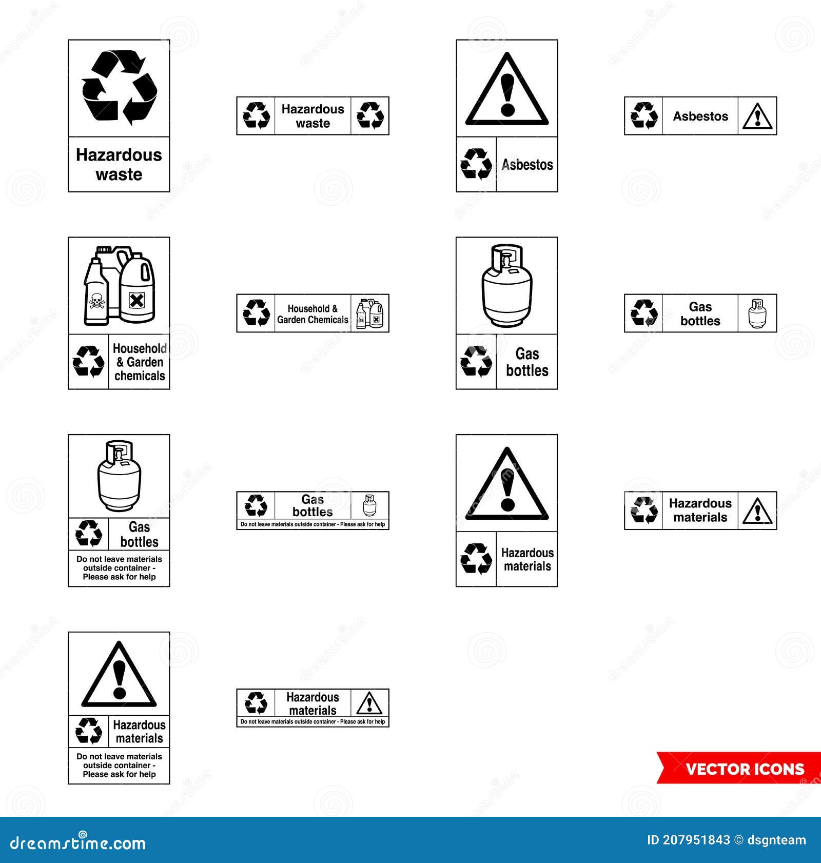 Hazardous Waste Recycling Signs Icon Set of Outline Types. Isolated ... Hazardous Waste Recycling Signs Icon Set of Outline Types. Isolated ...
