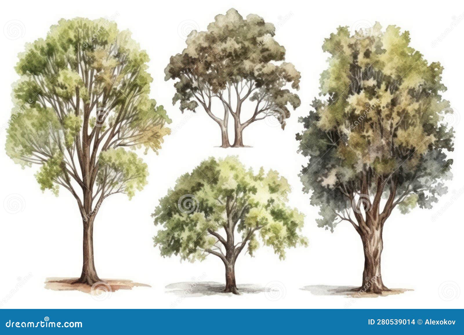 Hazel Tree Forest Pack: Hand-Drawn Collection of Trees . Stock ...