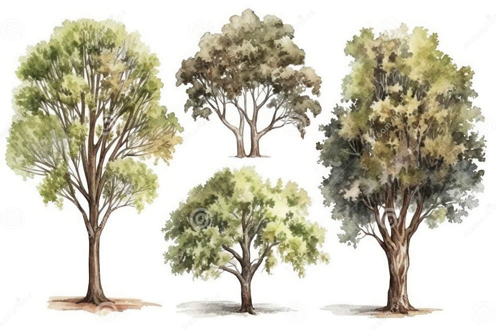 Hazel Tree Forest Pack: Hand-Drawn Collection of Trees . Stock ...