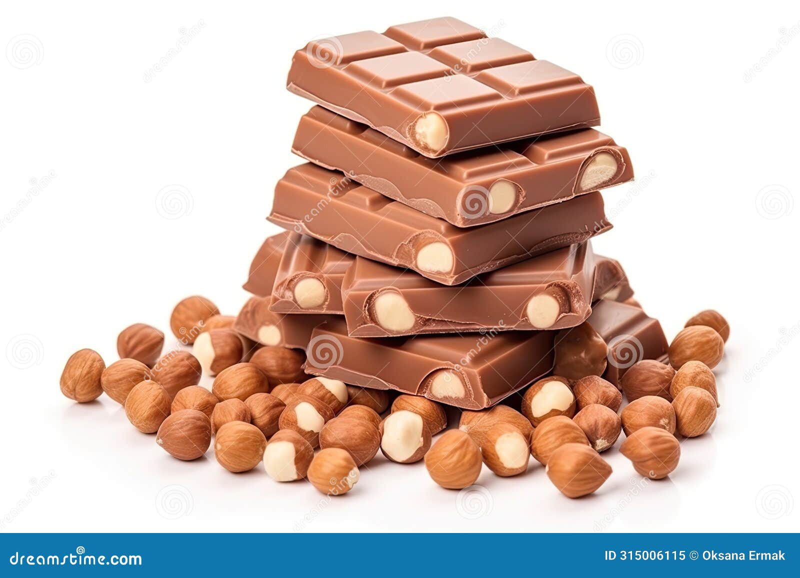 Hazelnut Chocolate Isolated, Stack of Pieces of Milk Chocolate with ...