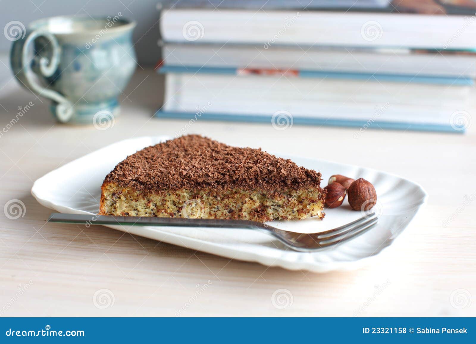 Hazelnut and Chocolate Slice of Cake Stock Photo - Image of crunch ...