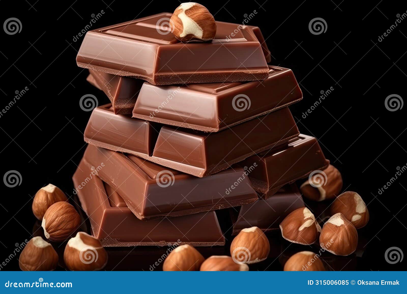 Hazelnut Chocolate, Stack of Pieces of Milk Chocolate with Whole ...
