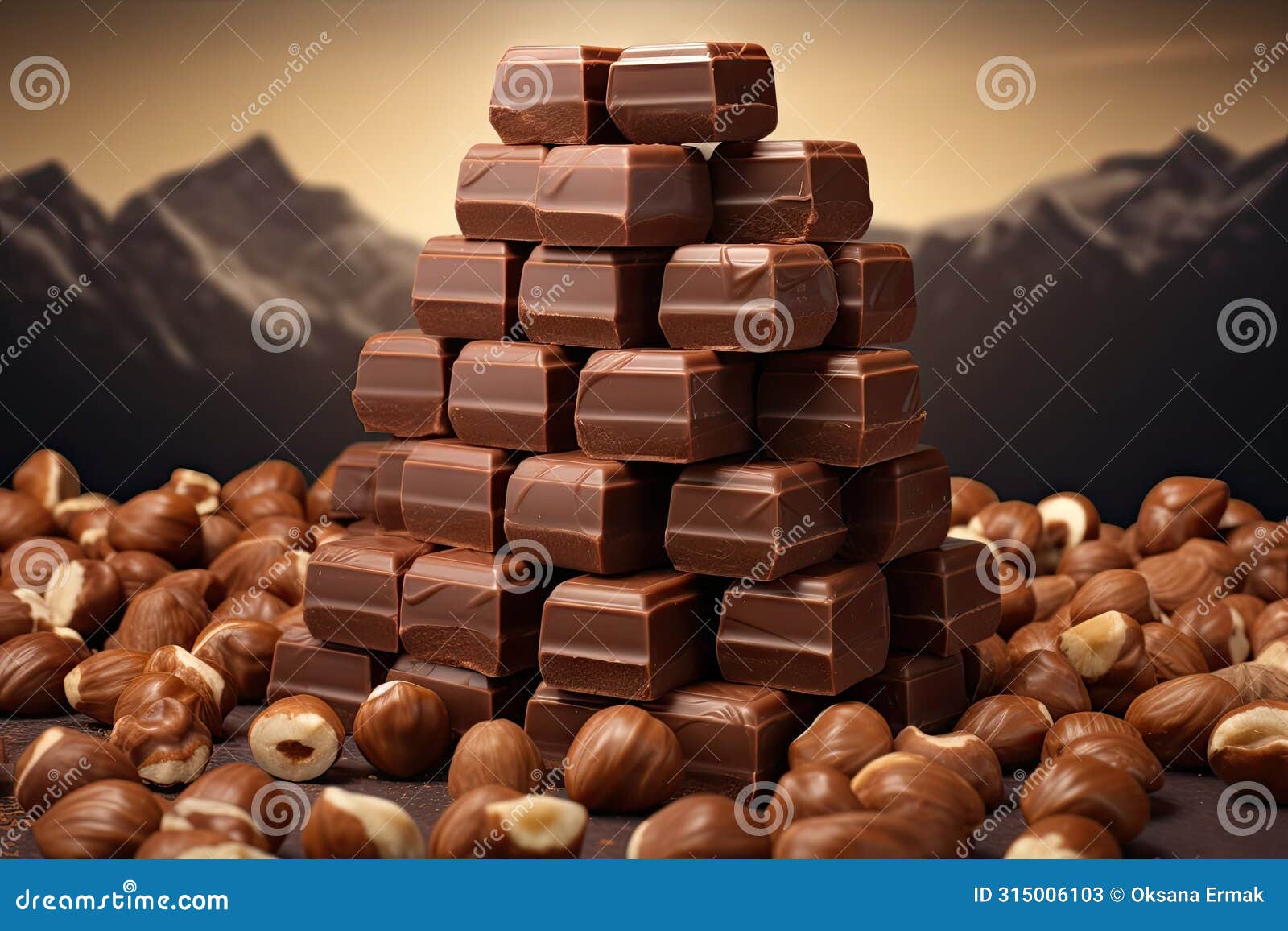 Hazelnut Chocolate, Stack of Pieces of Milk Chocolate with Whole ...