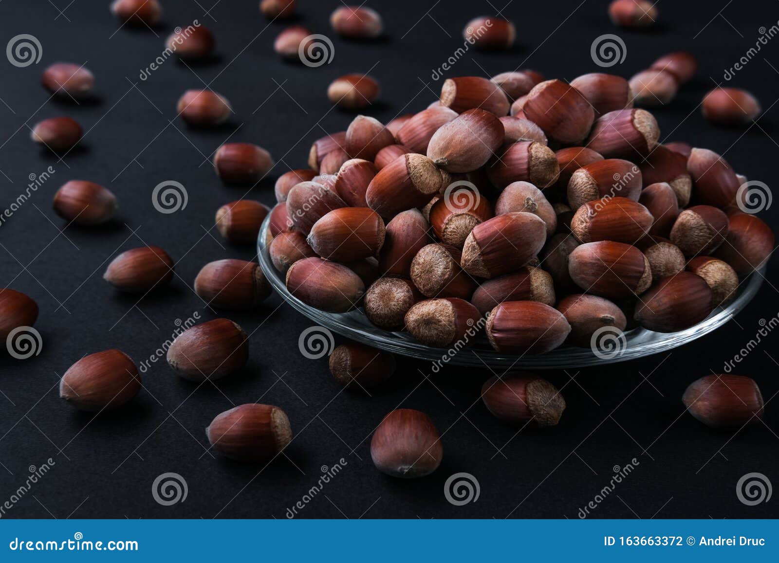 Hazelnut Isolated on Black Background. Set or Collection Stock Photo ...