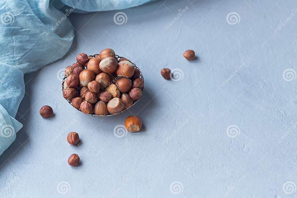 Hazelnut in Light Blue Background. Stock Photo - Image of filbert ...