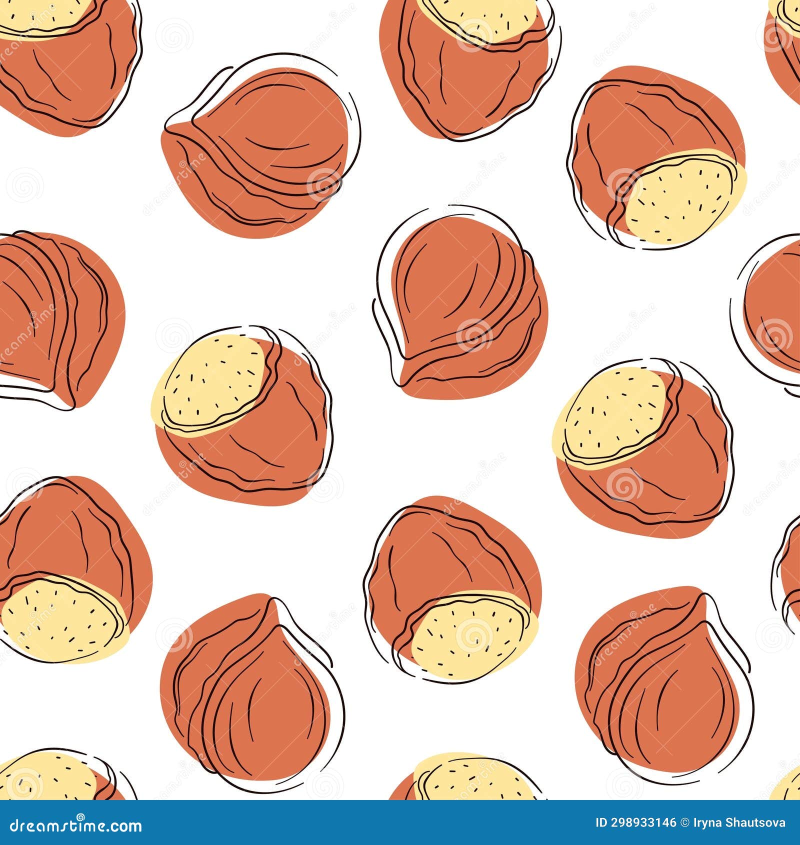 Hazelnut Seamless Pattern in Line Art Style. Hand Drawn, Sketch. Vector ...