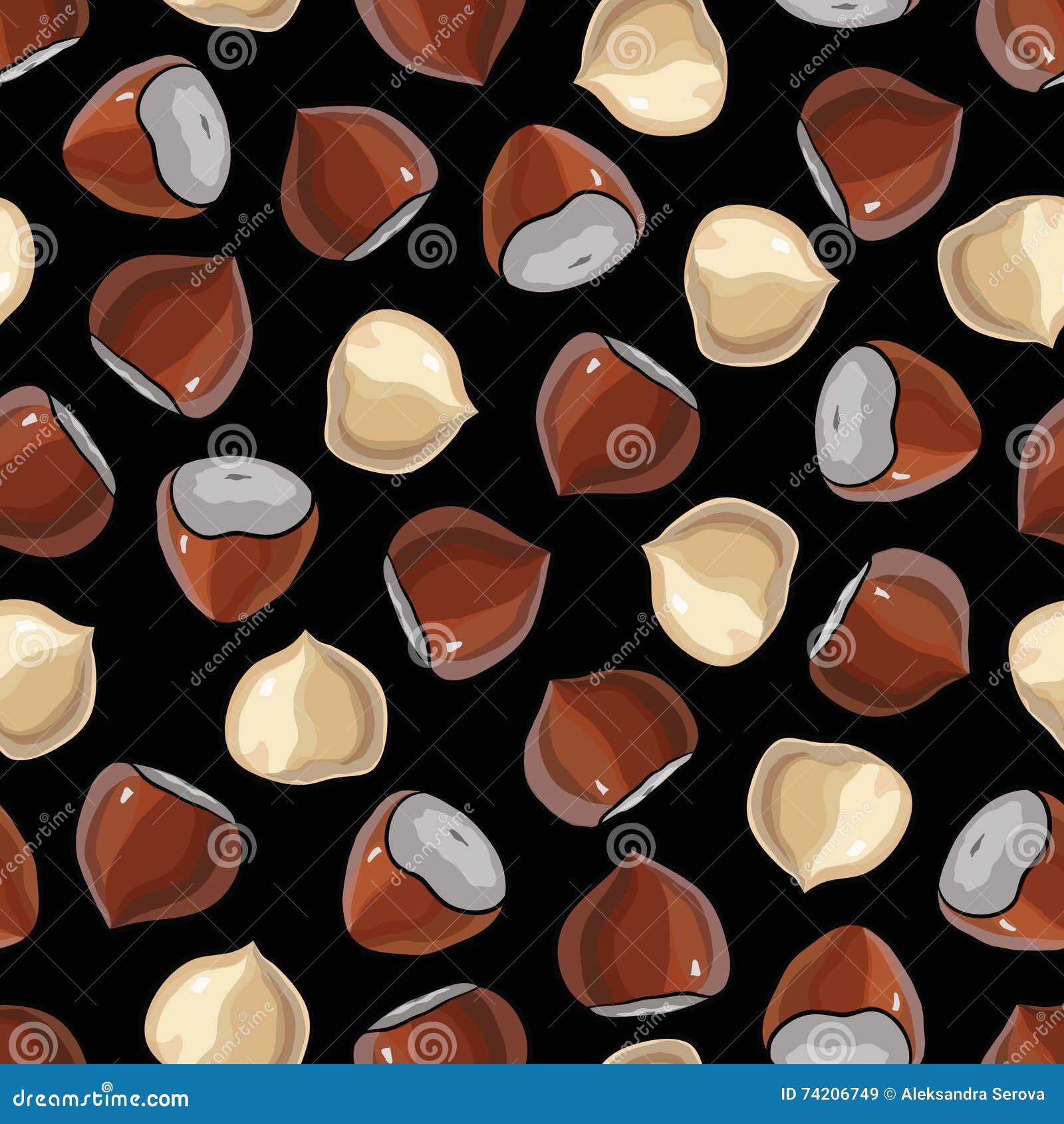 Hazelnut seamless pattern. stock vector. Illustration of drawn - 74206749
