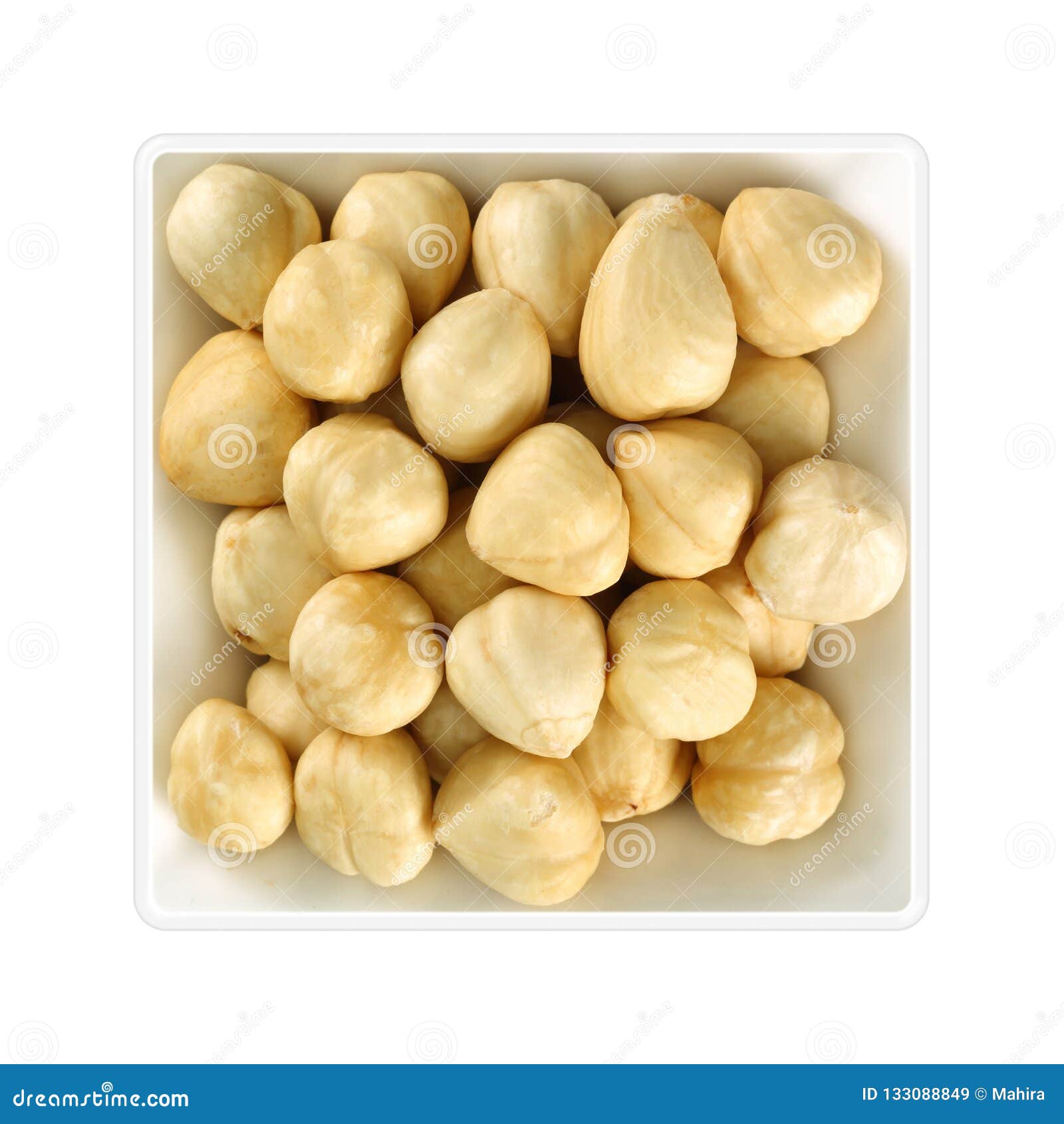 Hazelnut in Square Bowl on White Background Stock Image - Image of ...
