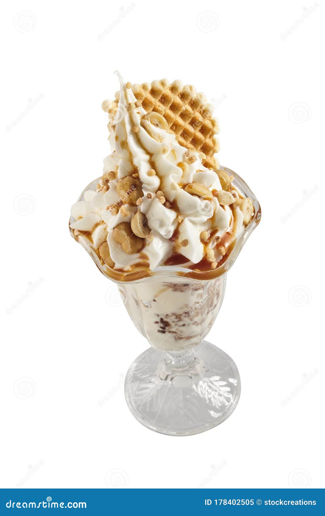 Hazelnut and Wafer Biscuit Sundae with Copy Space Stock Image - Image ...