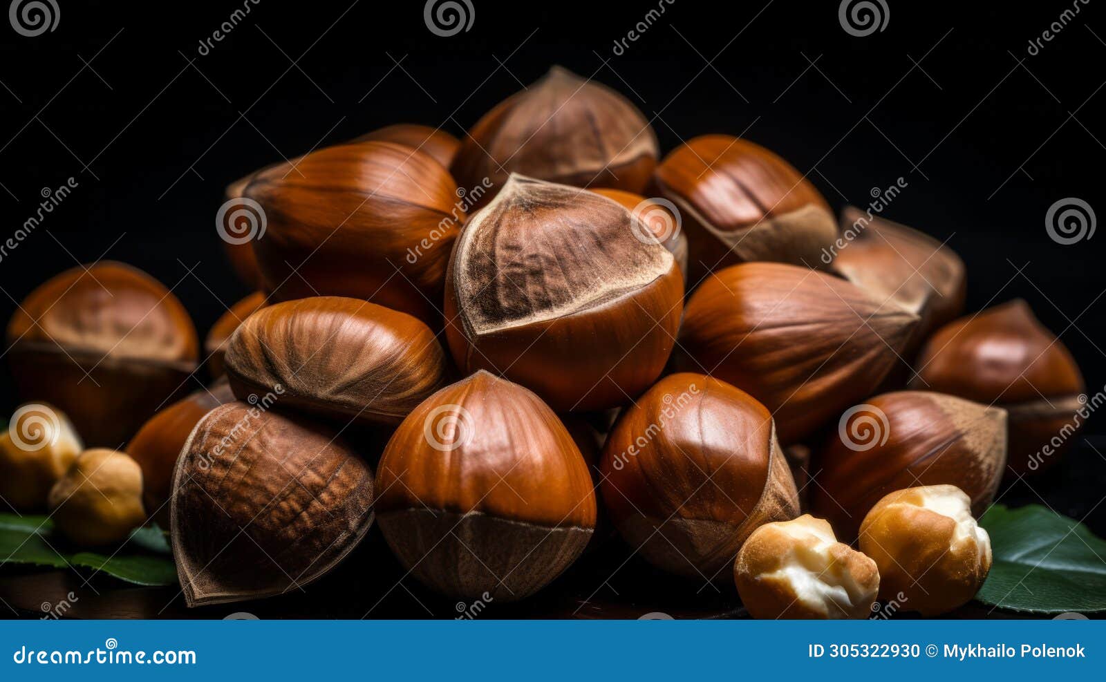 Hazelnuts on Black Background. Neural Network AI Generated Stock Photo ...