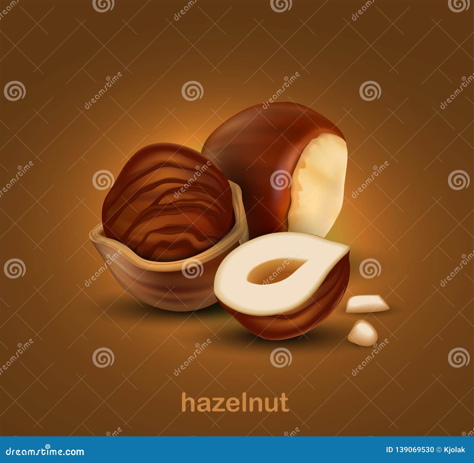 Hazelnuts on a Brown Background. 3D Vector. High Detailed Realistic ...