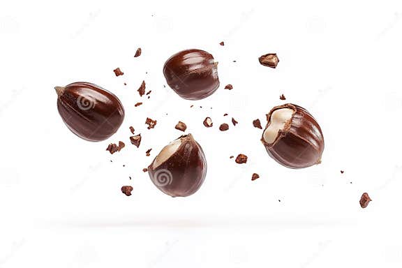 Hazelnuts Exploding with Shell and Kernel Pieces Flying Stock ...