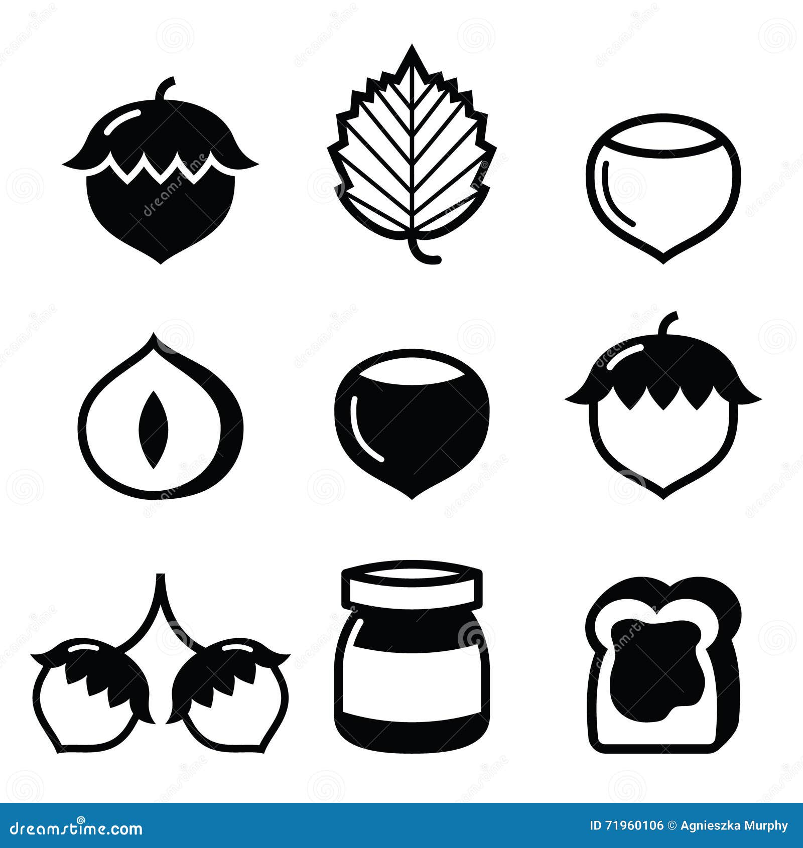 Hazelnuts, Nuts - Food Vector Icons Set Stock Vector - Illustration of ...