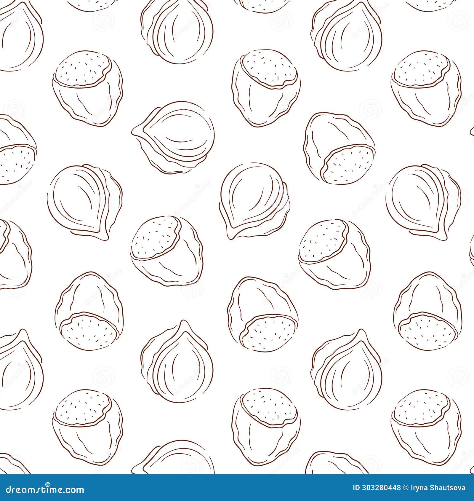 Hazelnuts Seamless Pattern in Line Art Style. Nuts Texture for Grocery ...