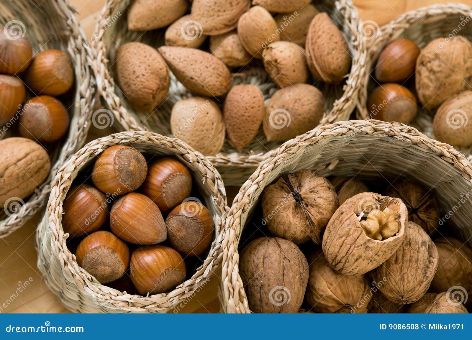 Hazelnuts, Walnuts and Almonds Stock Photo - Image of groups, brown ...