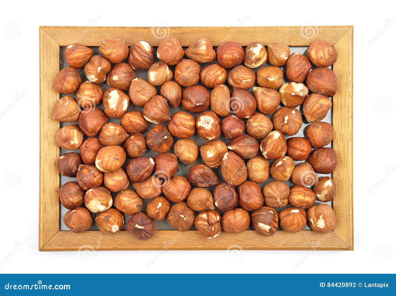 Hazelnuts in wooden frame stock photo. Image of food - 84420892