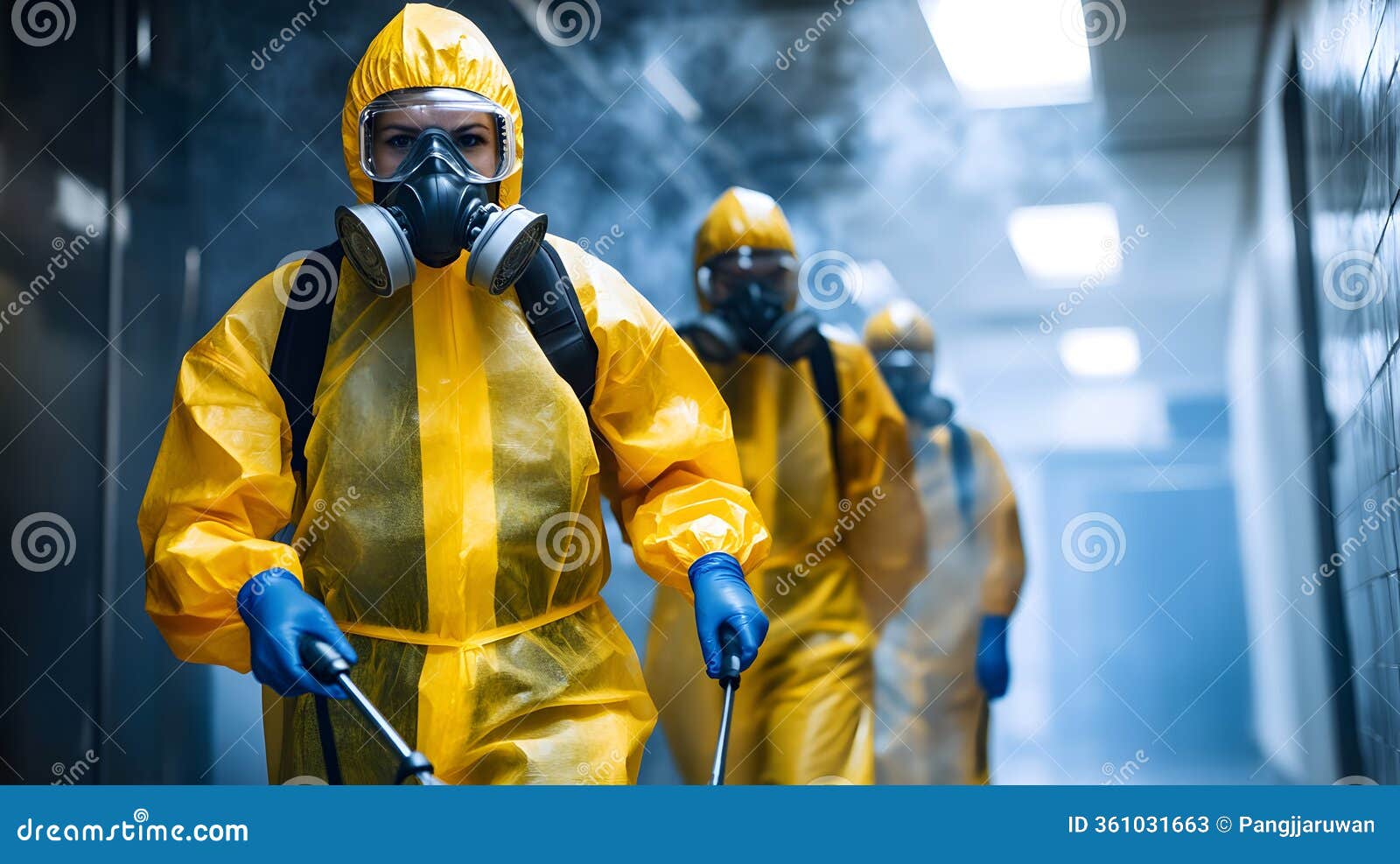 Hazmat Team Members in Protective Suits and Masks Navigating a ...