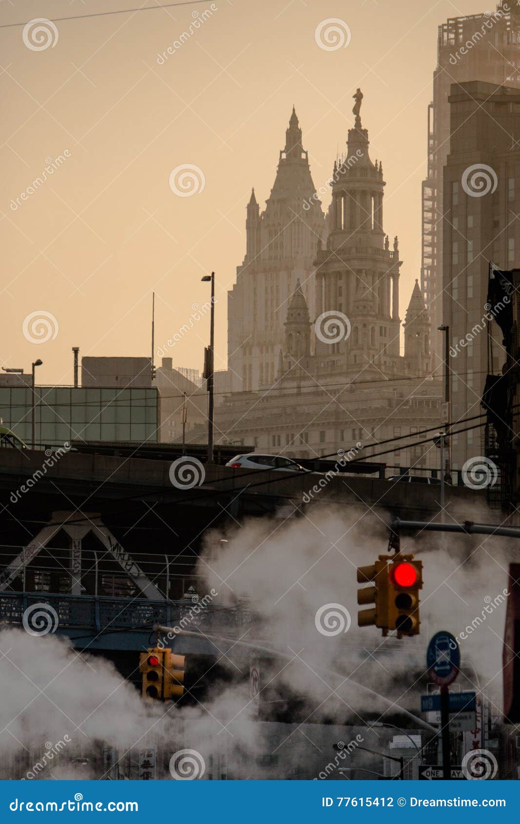 Hazy cityscape stock photo. Image of scene, dusk, cars - 77615412