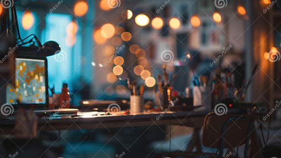 Hazy Figures Creating Masterpieces in a Dimly Lit Studio Stock Image ...