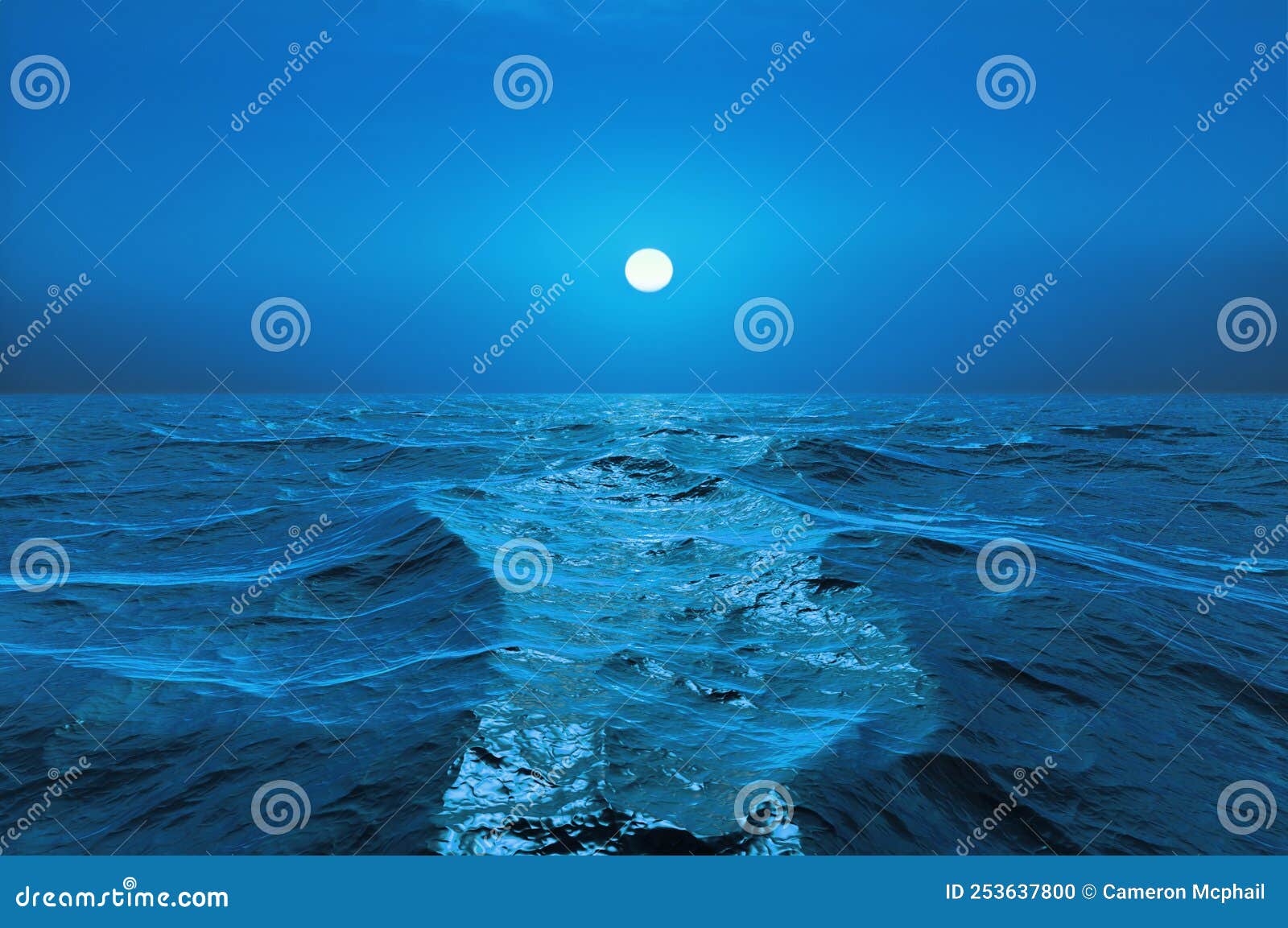 Hazy Full Moon Reflected on Rough Water Stock Photo - Image of moon ...