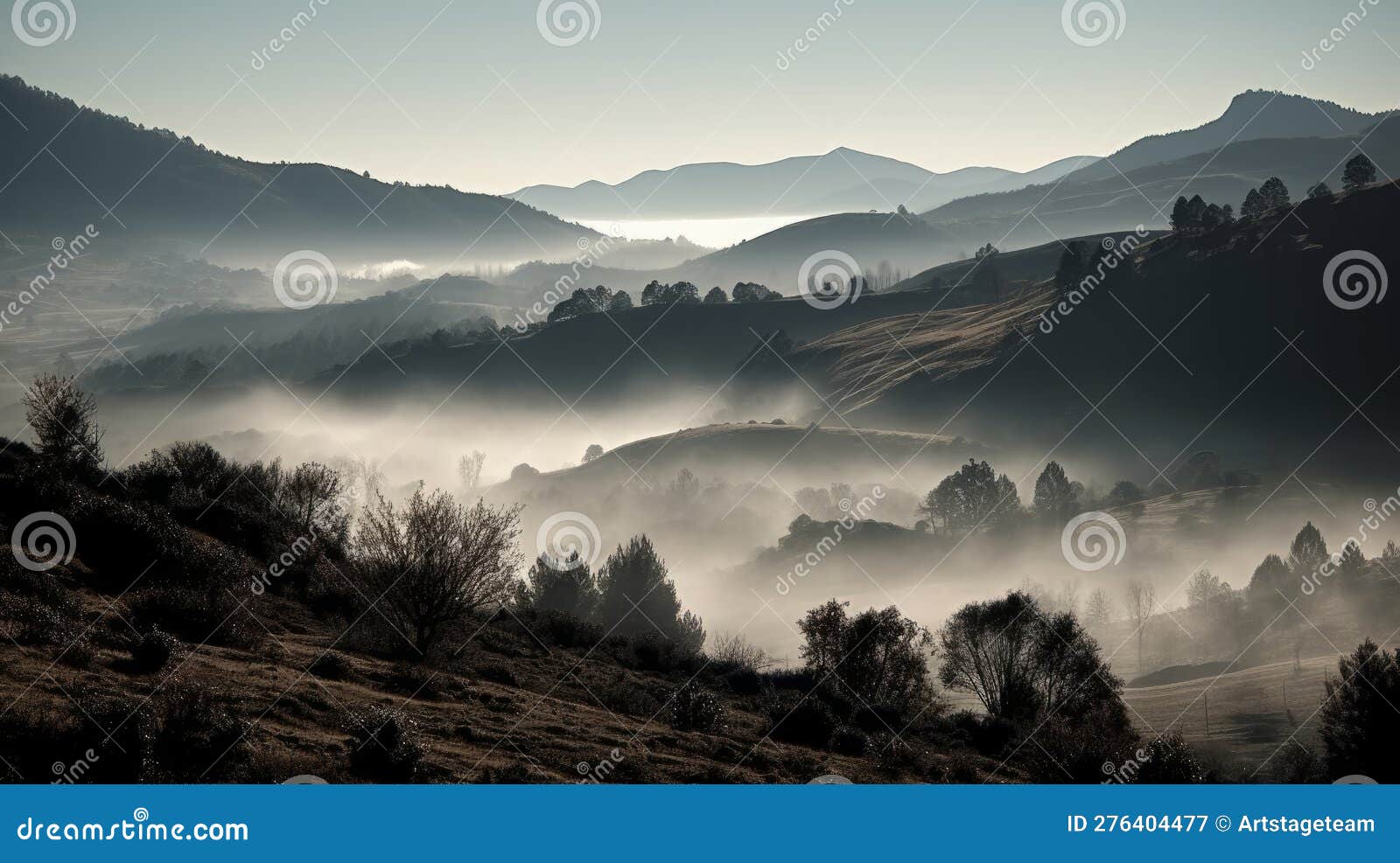 Hazy Mist on a Distant Mountain Range. AI Generated Stock Illustration ...