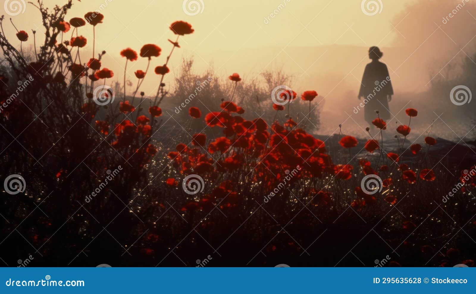 Hazy Silhouette: a Dramatic Red Haze in a Field of Poppies Stock ...