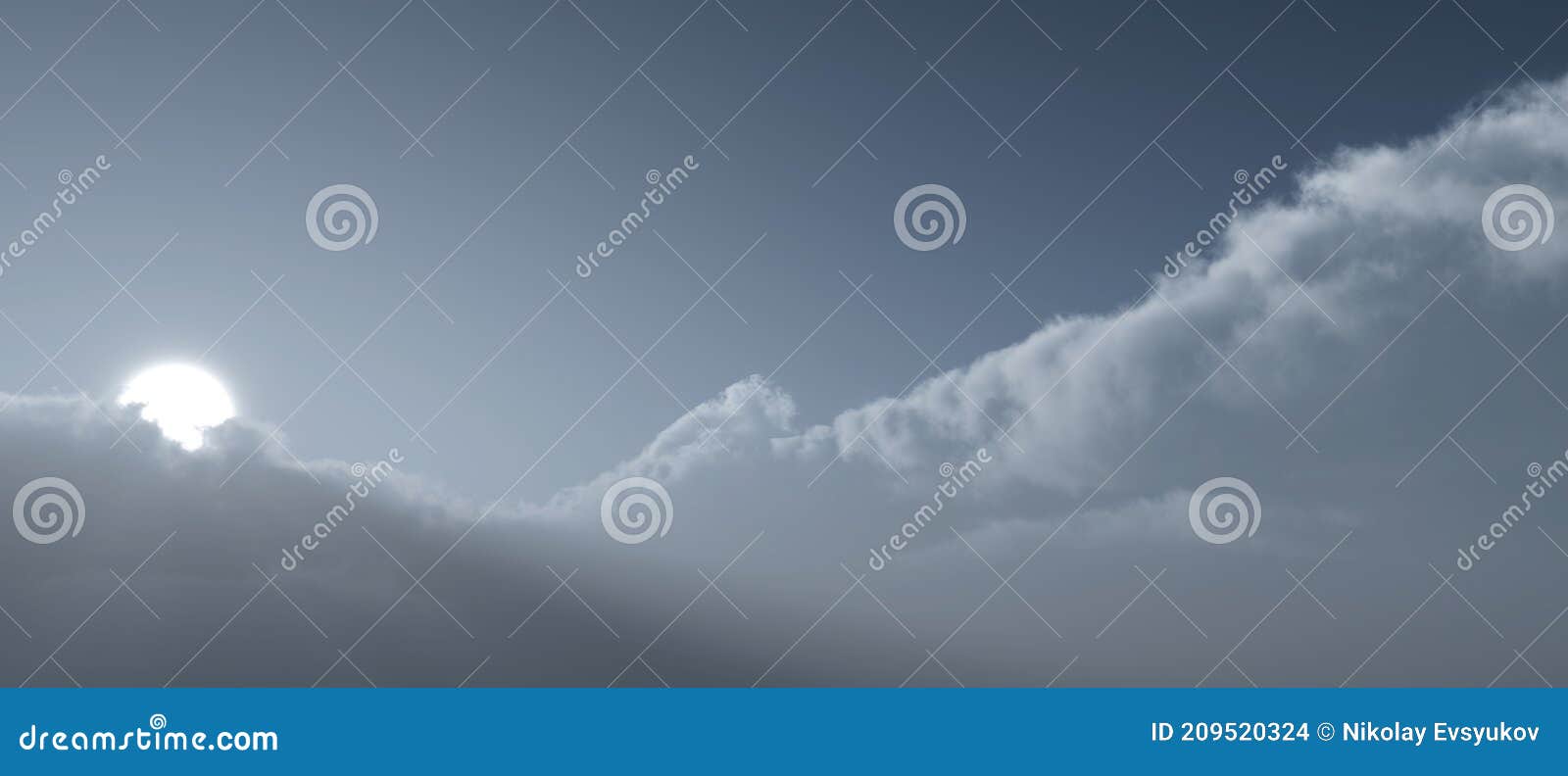 Hazy Sky with Sun and Clouds. 3d Render Illustration Stock Illustration ...