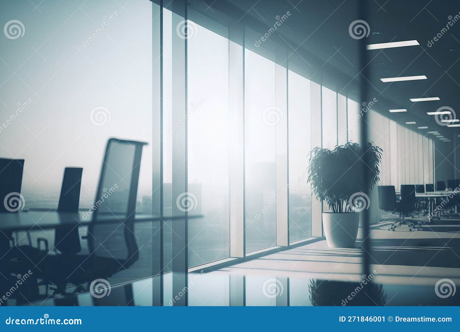 Hazy View of a Glass Walled Office Stock Illustration - Illustration of ...