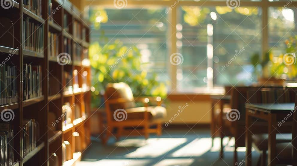 A Hazy View of the Peaceful Reading Area in the Librar Stock Image ...