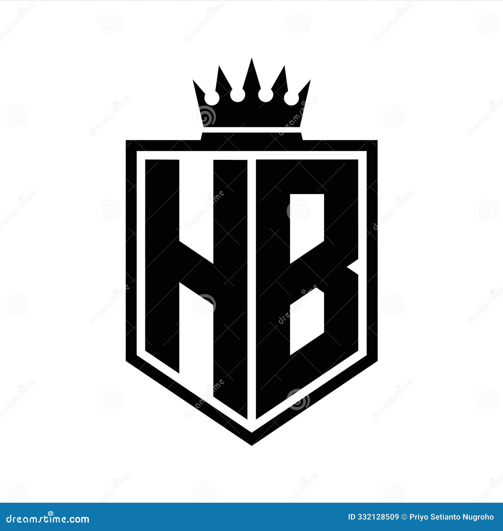 HB Logo Monogram Bold Shield Geometric Shape with Crown Outline Black ...