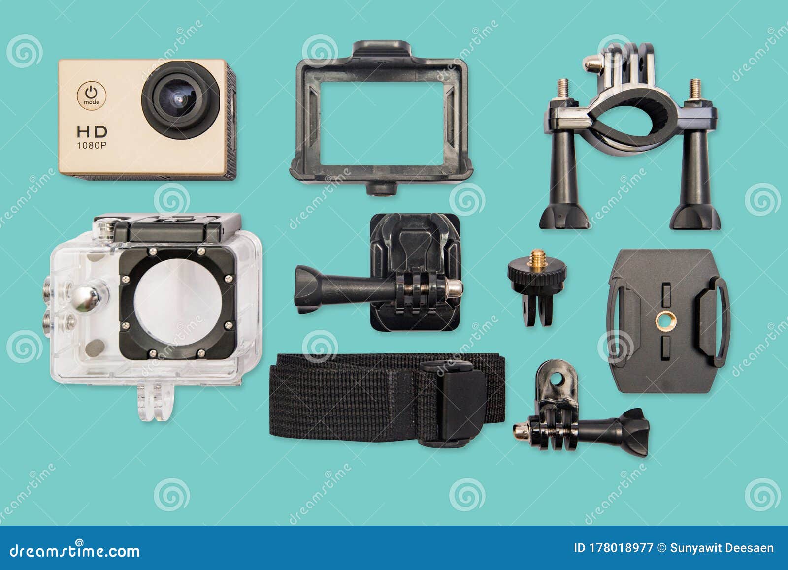 HD Action Camera Isolated on Green Pastel Background Stock Image ...