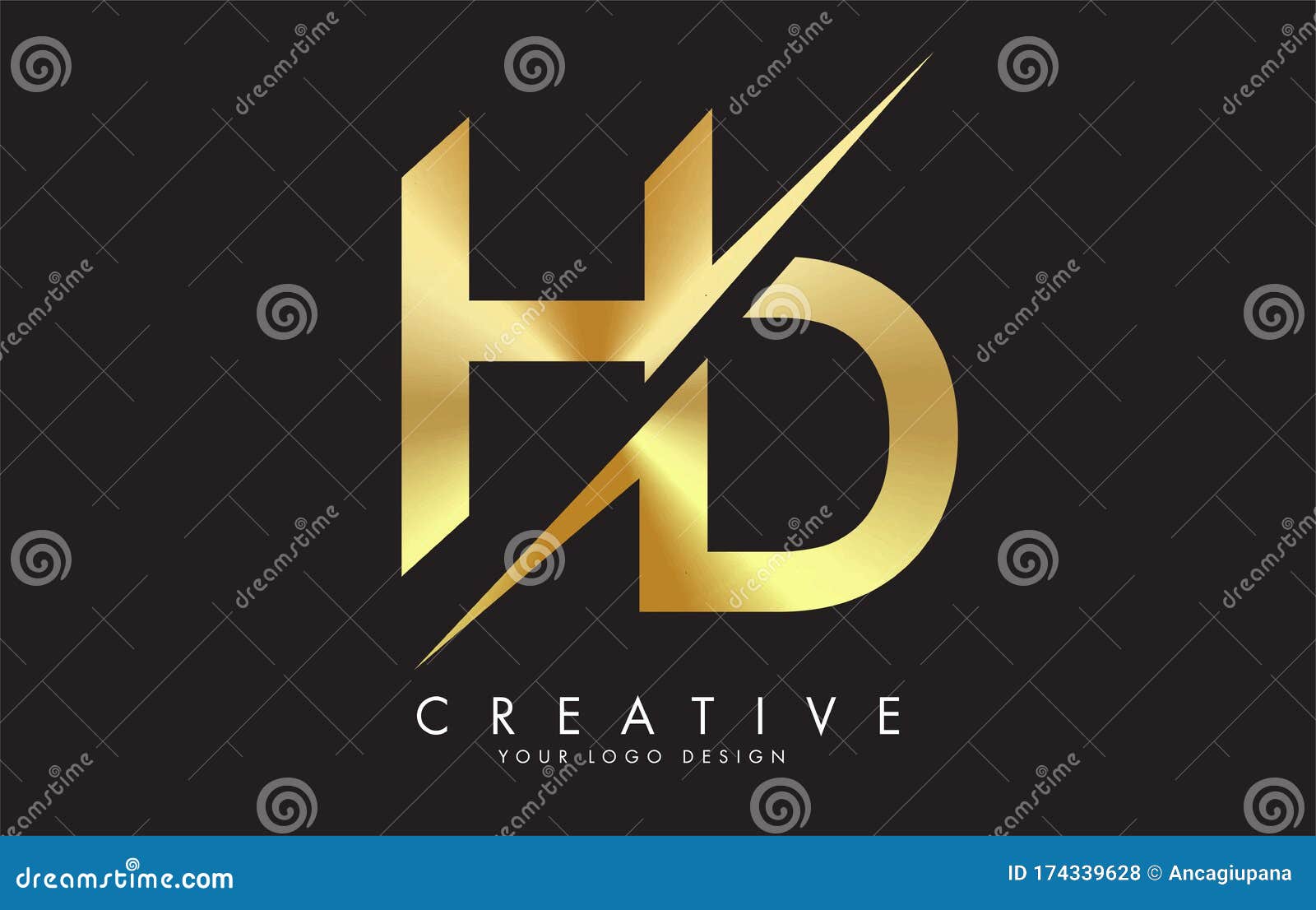 HD H D Golden Letter Logo Design with a Creative Cut Stock Vector ...