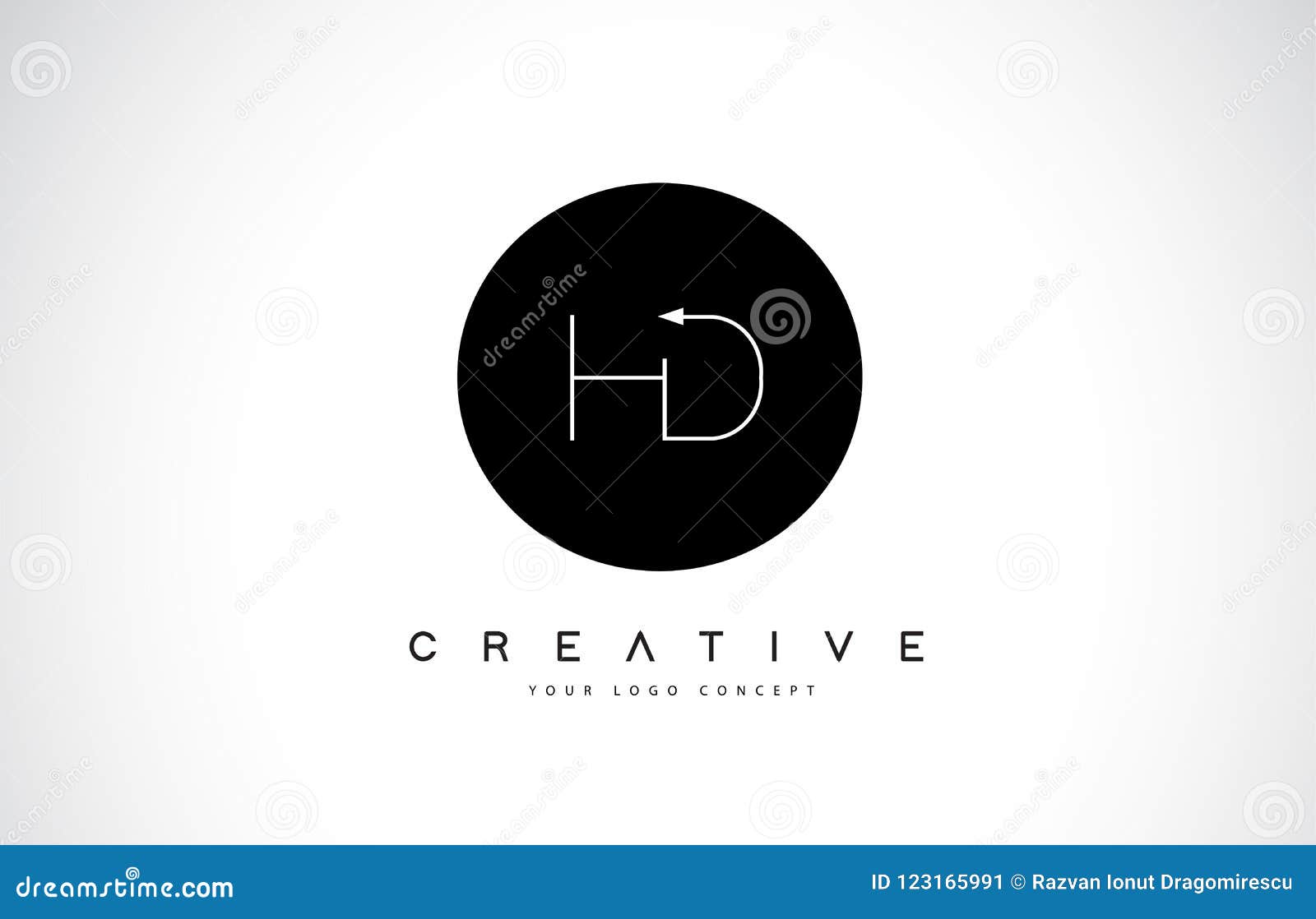 HD H D Logo Design with Black and White Creative Text Letter Vector ...