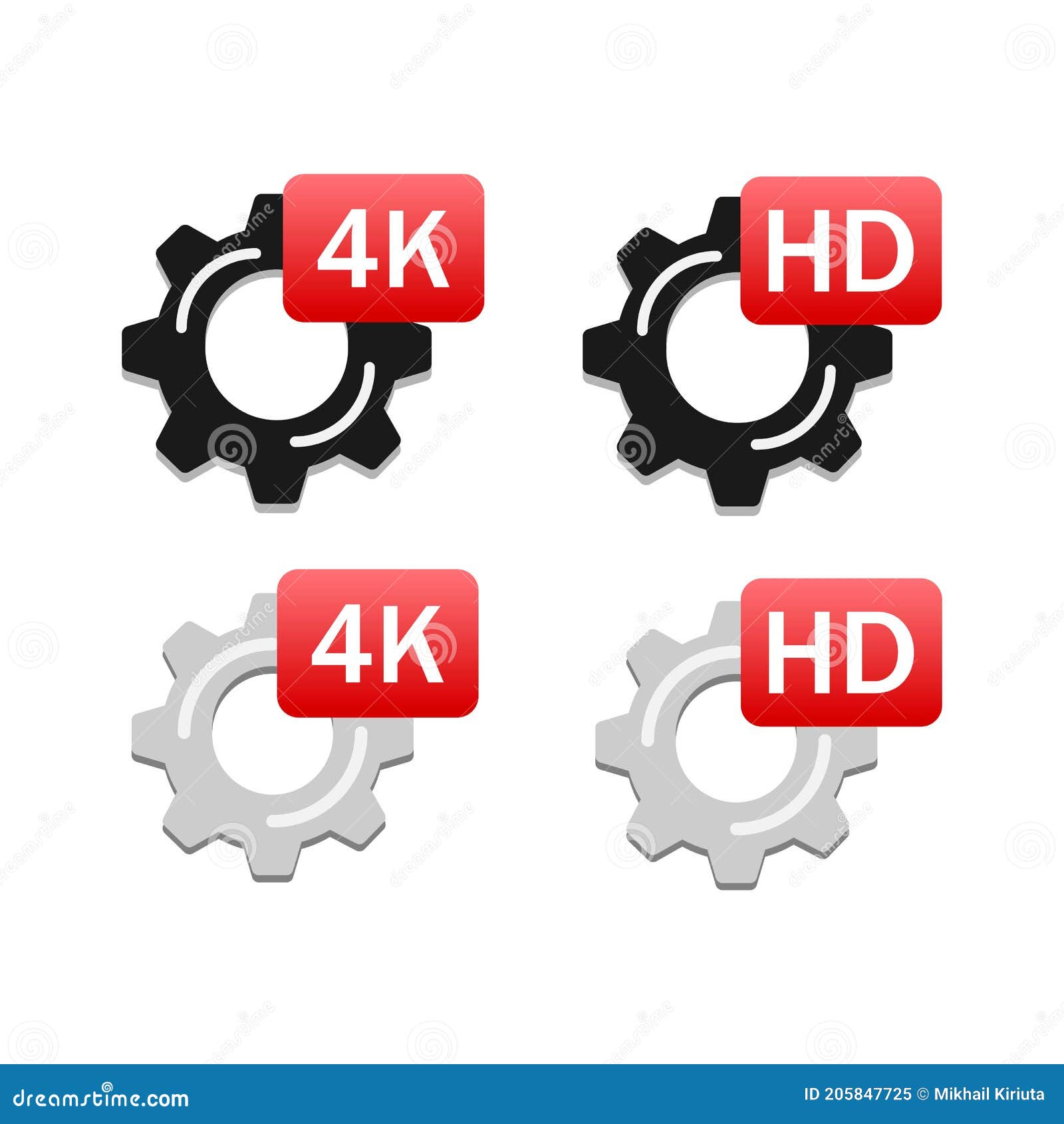 HD and 4k Video Settings Icon, Gear Isolated on White Background ...