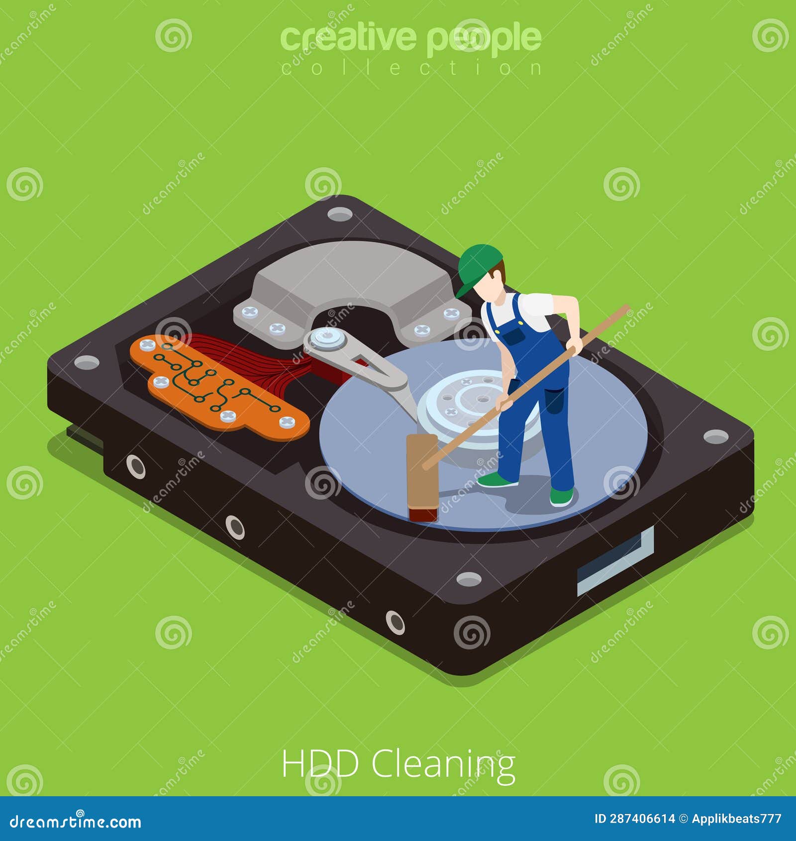 HDD Cleaning Wipe Process. Flat 3d Isometric Isometry Style Technology ...