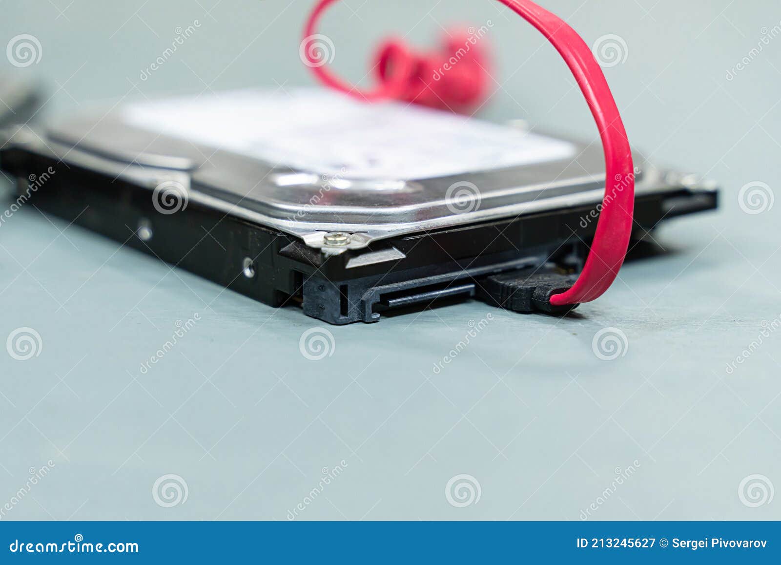 Hdd Disk And Red Sata Wire On Light Background, Data Storage Royalty ...