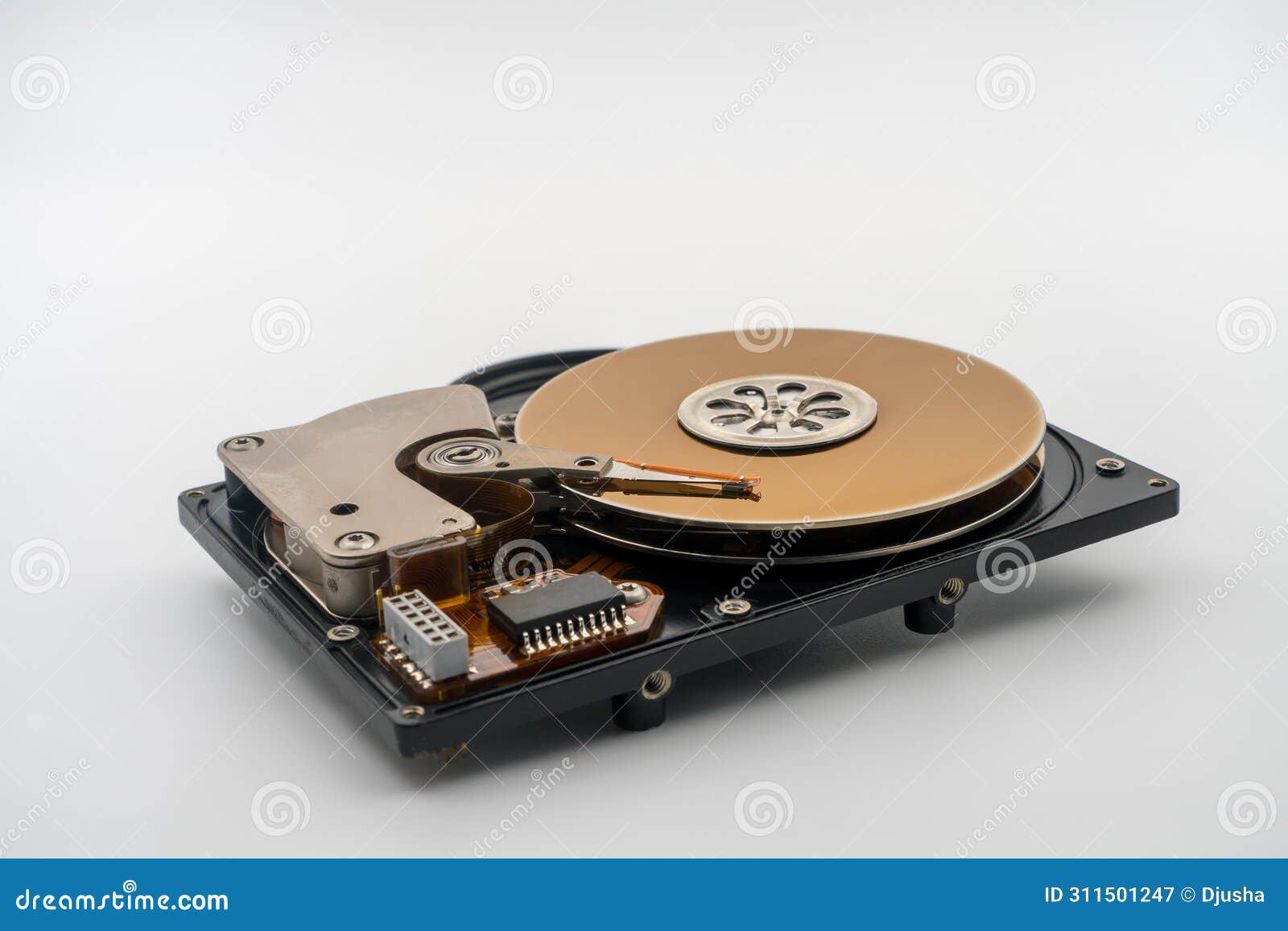 HDD, Hard Disk Drive. Spindle, Circular Magnetic Platters. Circuit ...
