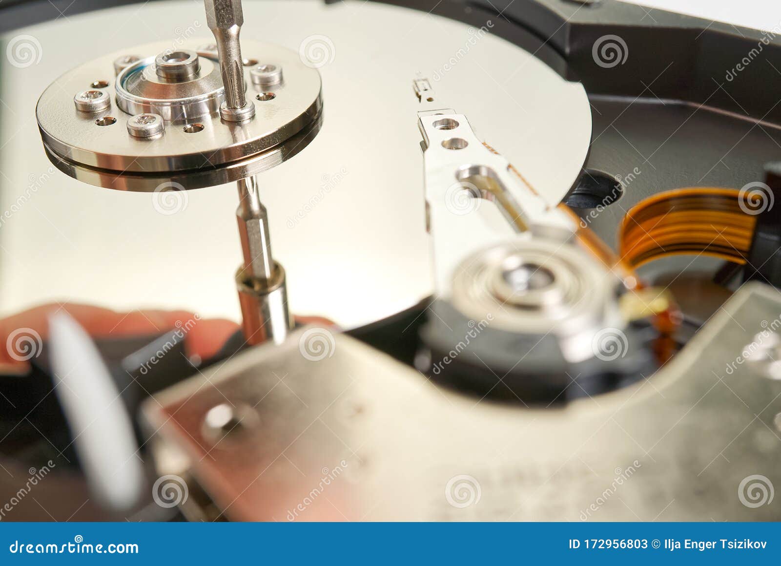 HDD. Inside of Hard Disk - Magnetic Disk with a Reading Head Stock ...