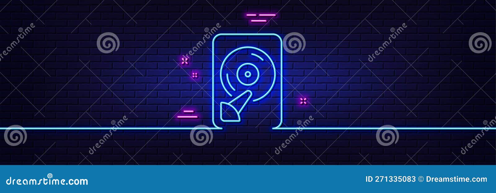Hdd Line Icon. Computer Memory Component Sign. Data Storage. Neon Light ...