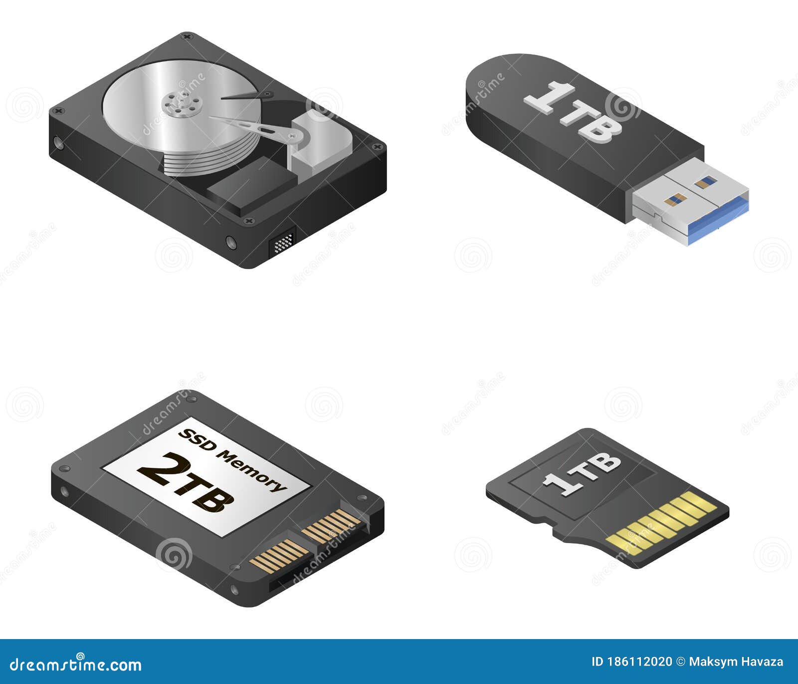 HDD Set. Black Isometric New Square Solid State Drives Stock Vector ...