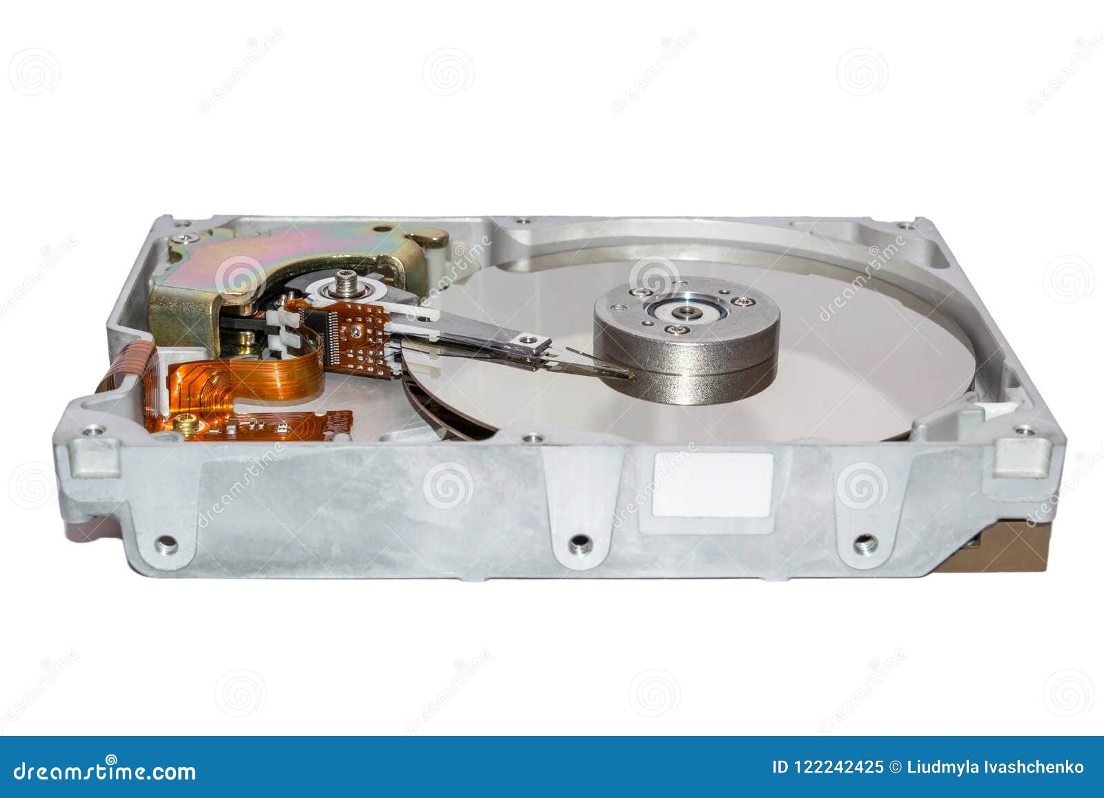 Hdd On White Background. Computer Chips. Inside Of Internal Harddrive ...
