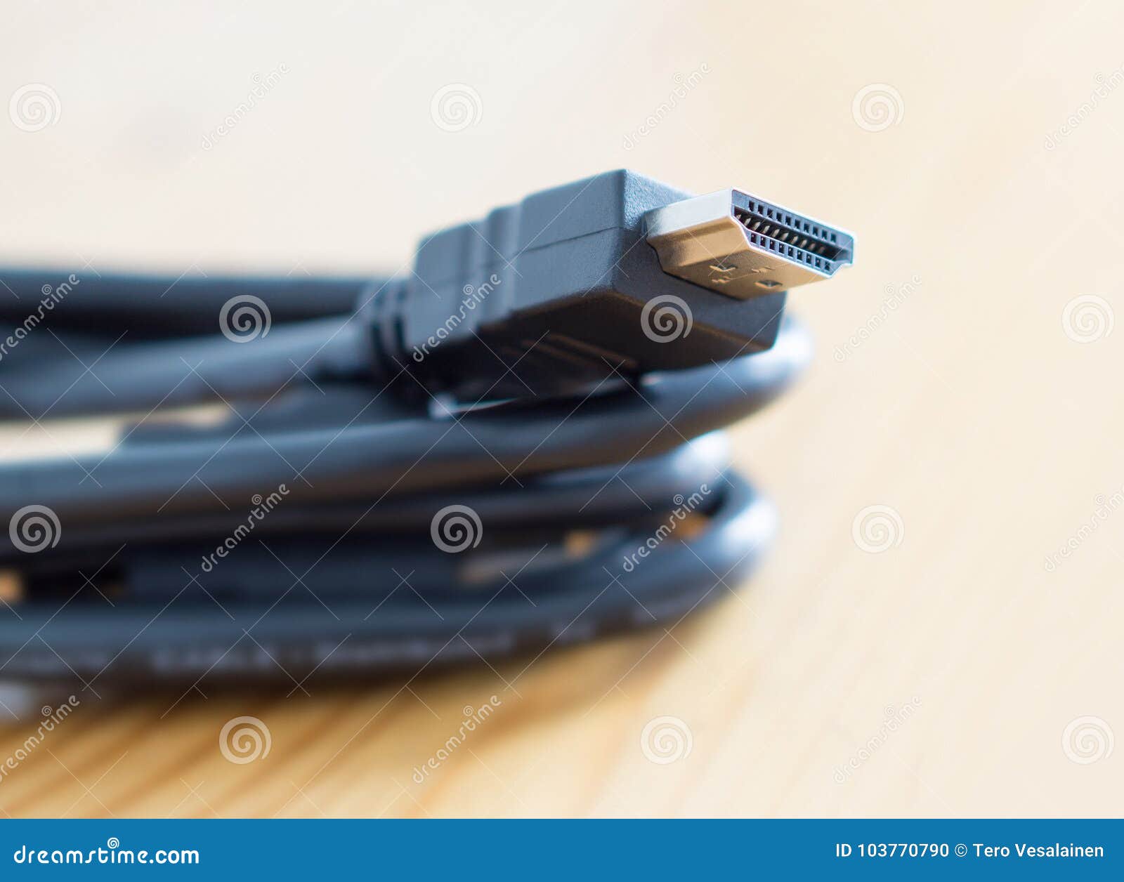 HDMI Cable on Wooden Table at Home. Stock Photo - Image of cord, cable ...